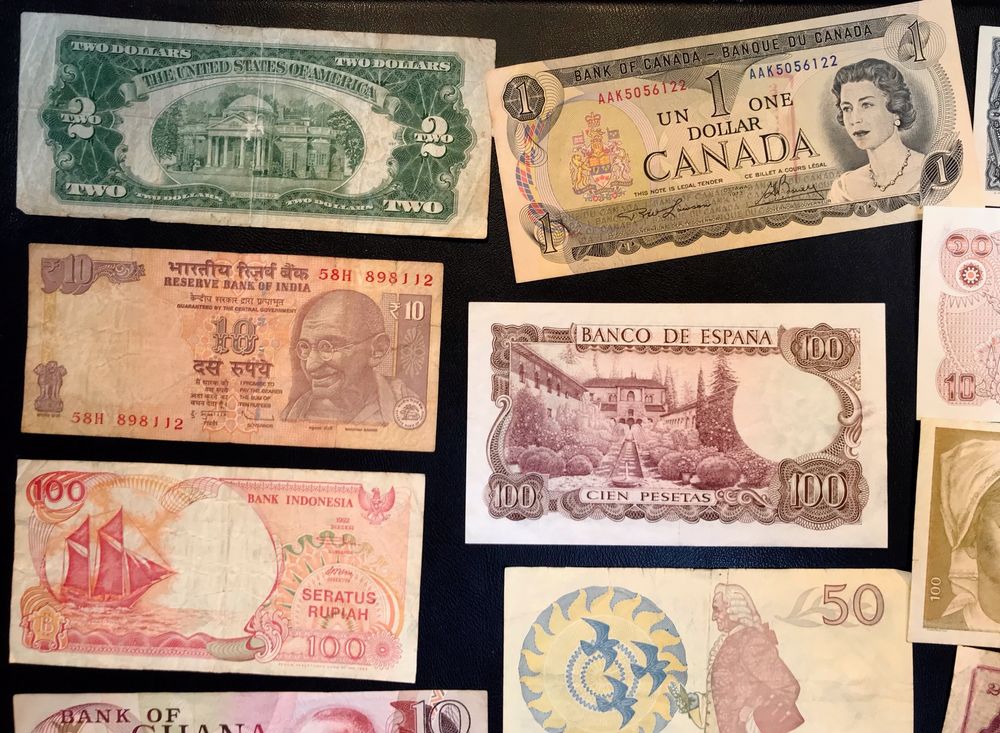 20 antike Banknoten Welt und 1 Fun Note, 2 Dollar USA (Gebraucht) in ...