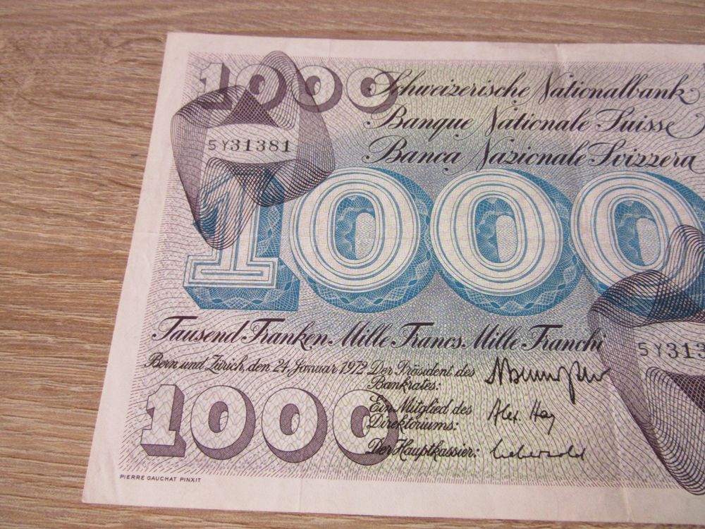 SCHWEIZ BANKNOTEN 1000 CHF 1972 | Kaufen auf Ricardo