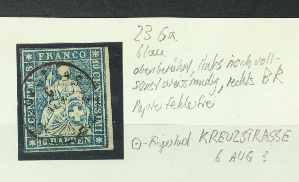 Strubel 23Ga mit seltenem Fingerhut-Stempel KREUZSTRASSE (Gebraucht) in Belp für CHF 25 – mit ...