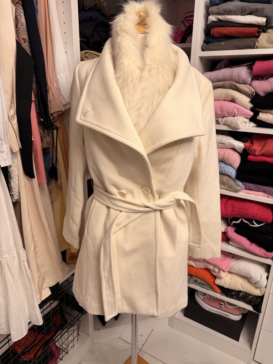 Guess Wintermantel, Wollmantel mit Fell, Creme, Gr. S (Neu (gemäss ...