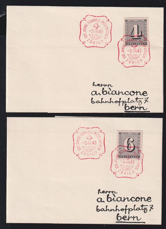 2 Faltbriefe: Einzelwerte Jubiläumsblock 1943/ Gest: -5.3.43 | Kaufen auf Ricardo