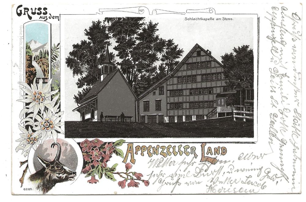 Gruss aus Appenzeller Land (AR) Schlachtkapelle Stoss Litho (Gebraucht) in Engelburg für CHF 22. ...