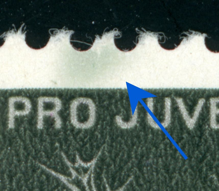 Abart: PJ J106 / J106.2.03 farbig getönte Stelle oben, 1943 (Gebraucht) in Goldswil für CHF 5 ...