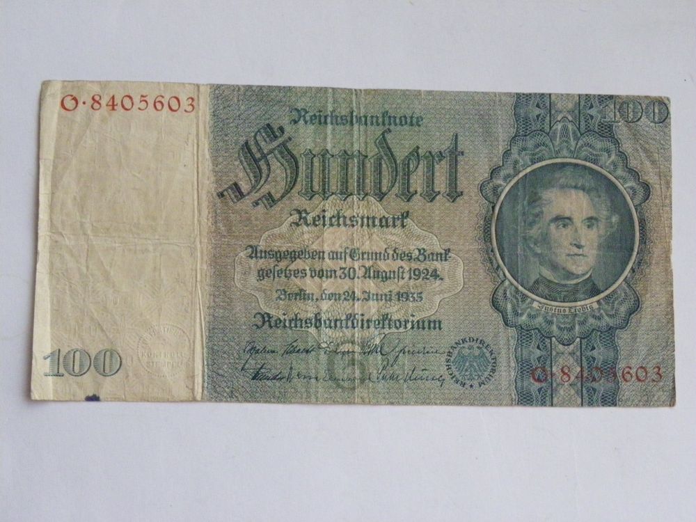 Historische 100 Reichsmark Note von 1924/1935, Gebaucht (Gebraucht) in ...