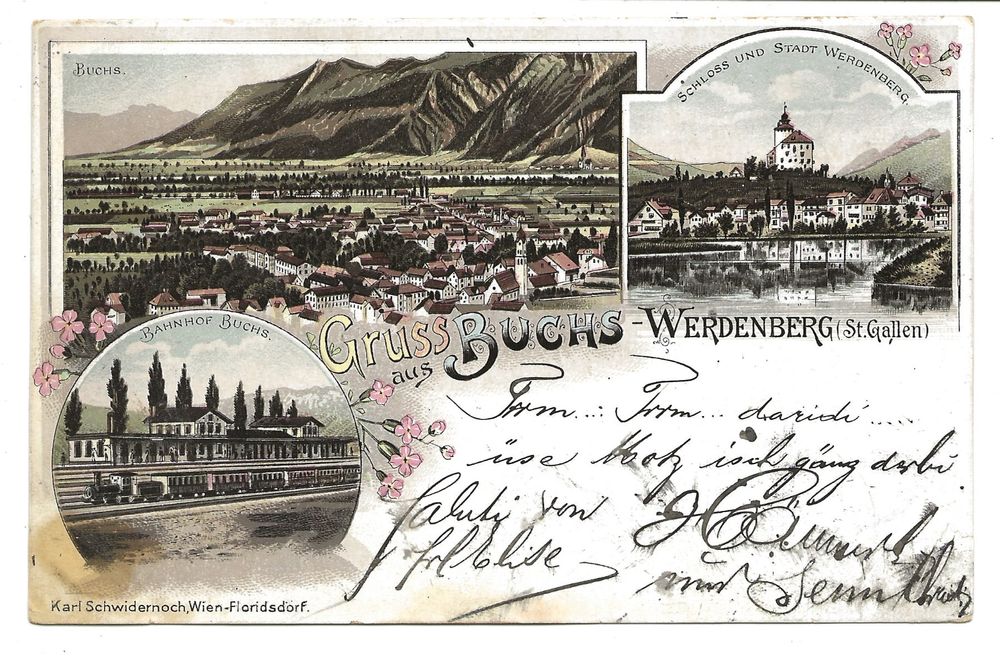 Gruss aus Buchs-Werdenberg SG Rheintal - Bahnhof Litho 1898 (Gebraucht) in Engelburg für CHF 17. ...