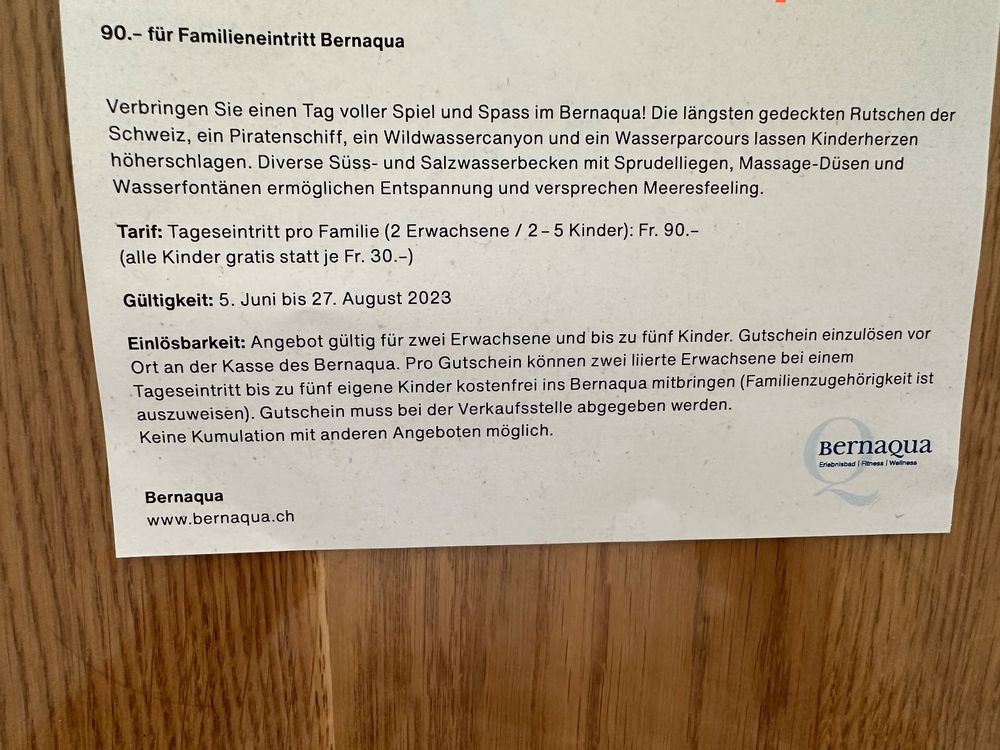 Familien Eintritt Bernaqua | Kaufen auf Ricardo