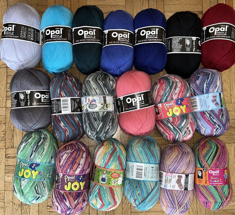 19 Wollknäuel Opal Sockenwolle 4-fädig bunt gestreift Gr 4/4 (Neu ...