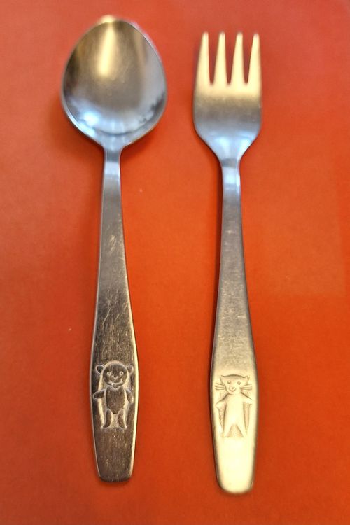 Kinderbesteck Katze Bär Gabel Löffel ABS rostfrei DDR (Gebraucht) in ...
