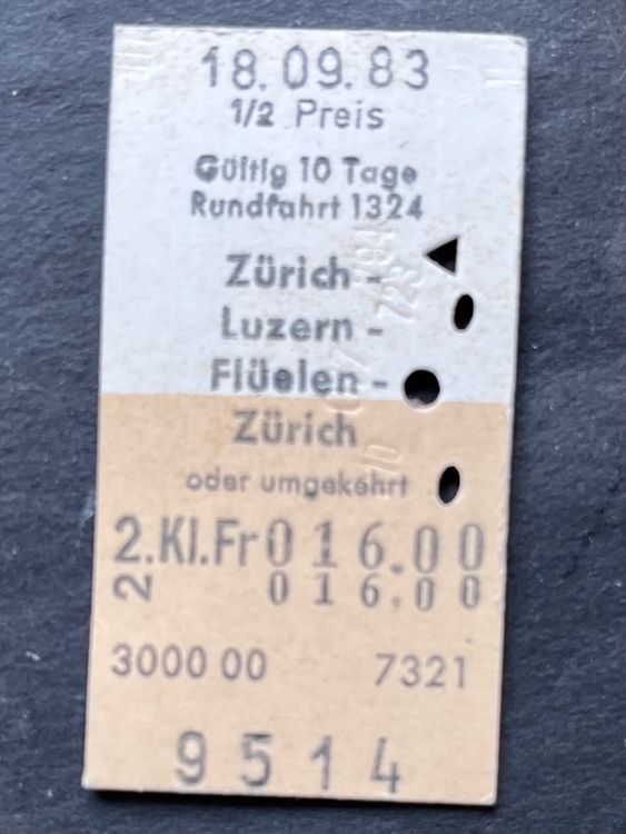 Rundfahrt 1324 Zürich Luzern Flüelen -Zürich / Billett 1983 (Gebraucht) in Wabern für CHF 1.2 ...