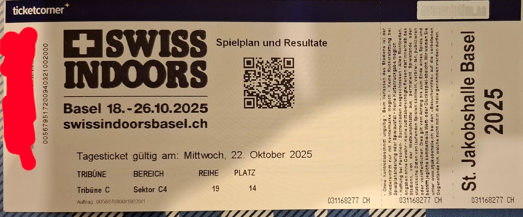 2x Swiss Indoors Basel tickets, Mit. 22.10.2025, set A (Neu und ...