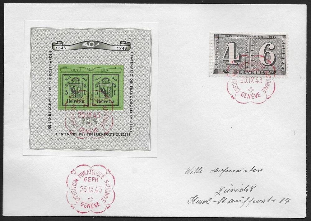 1943 Brief Genfer Block W18 + W15 portogerecht Top ab 1.- (Gebraucht) in Zürich für CHF 4 – mit ...