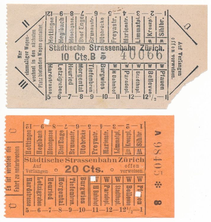 2x Bahn Billett Ticket Tram Zürich StStZ Strassenbahn ca1905 (Gebraucht) in Felben-Wellhausen ...