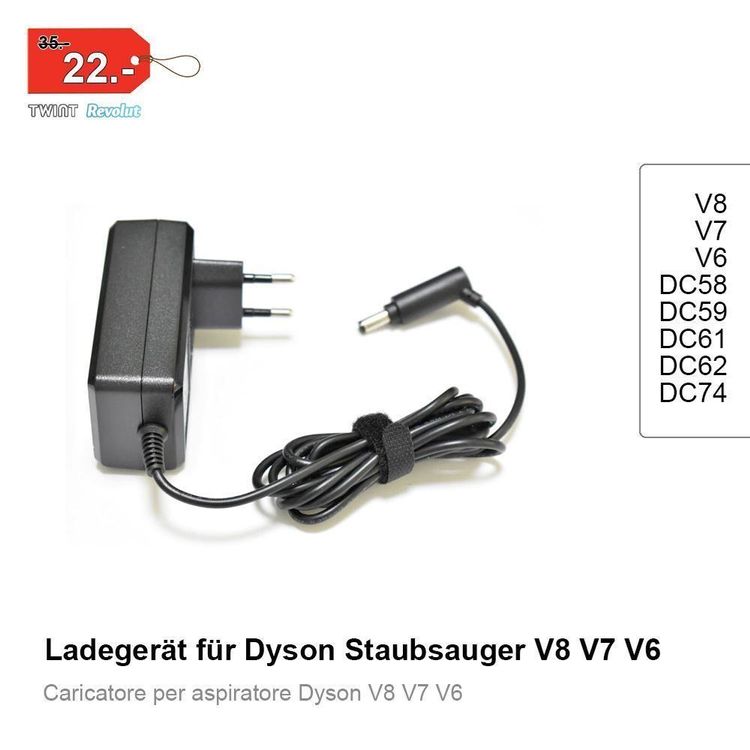 Ladegerät für Dyson V8 V7 V6 DC74 DC62 (Neu und originalverpackt) in Chiasso für CHF 22 – mit ...