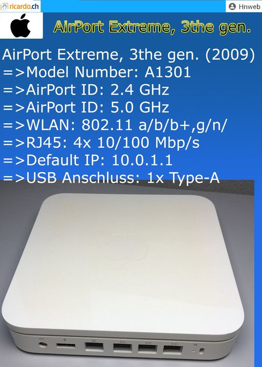 Apple AirPort Extreme (Gebraucht) in Kaisten für CHF 9 – mit Lieferung ...
