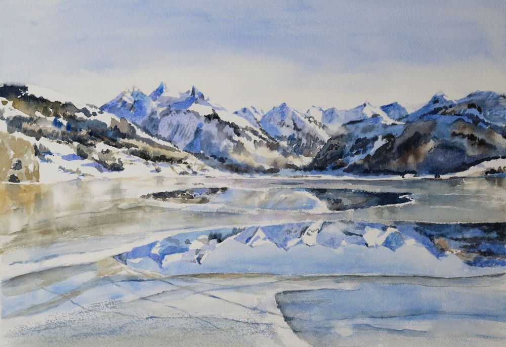 Aquarell "Schneeschmelze am Sihlsee (SZ)", Original (Neu und originalverpackt) in Wald ZH für ...