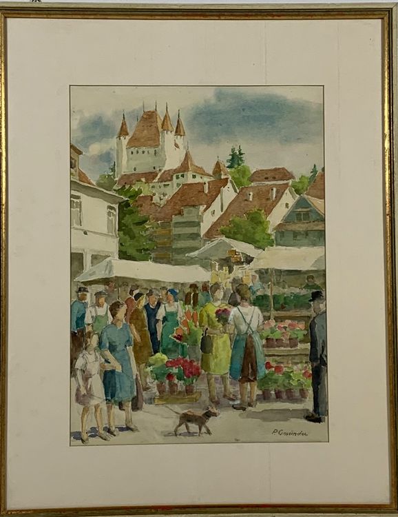 Paul Gmünder (1891-1984) Aquarell-Marktszene (Gebraucht) in Root für CHF 210 – mit Lieferung auf ...