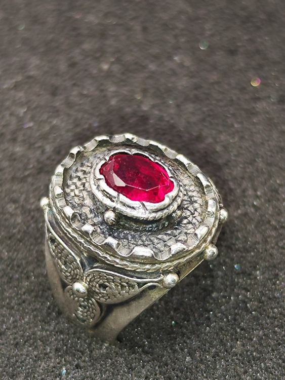 Vintage 925er Silber Unisex Ring Rubin Edelstein Top (Gebraucht) in ...