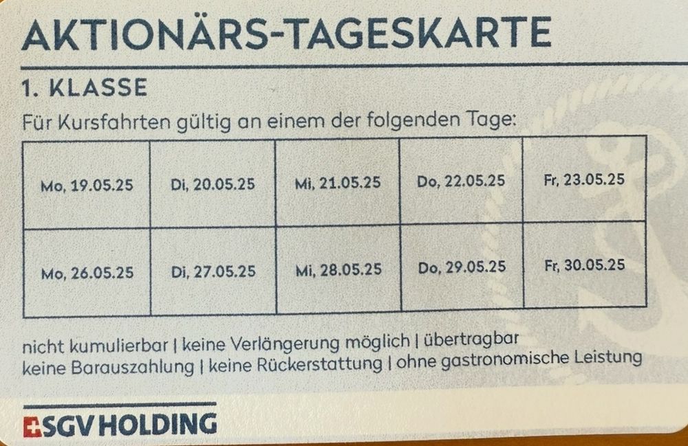 SGV Aktionärs-Tageskarte 1.Klasse | Kaufen auf Ricardo