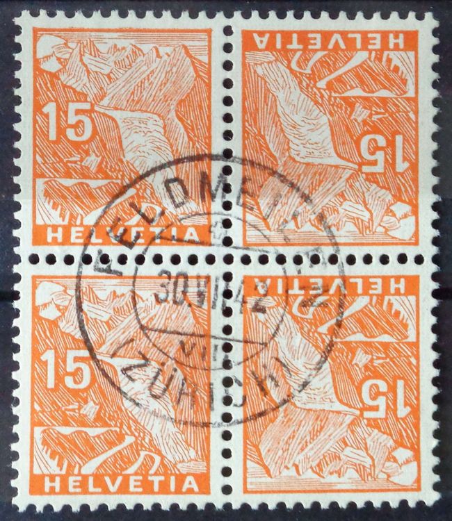 1935: Kehrdruck-Viererblock 15 C, O Feldmeilen (Gebraucht) in Zürich für CHF 1.6 – mit Lieferung ...