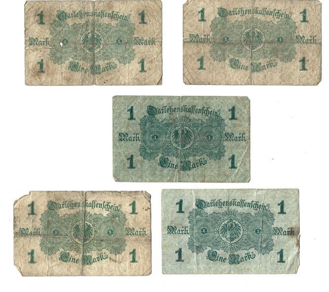 5 Darlehenskassenscheine 1 Mark, 1914 (Gebraucht) in Dielsdorf für CHF ...