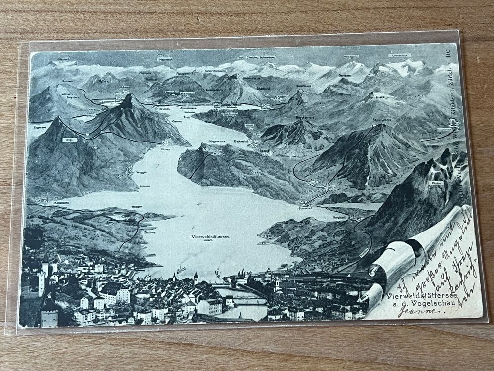 antike Karte Vierwaldstättersee aus der Vogelschau, 1903! (Gebraucht) in Stäfa für CHF 2.5 – mit ...