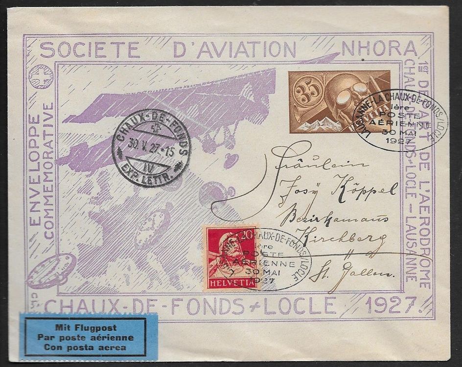 1927 GS Brief illust. NHORA 35c. Lausanne-Ch.de Fonds ab 1.- (Gebraucht ...