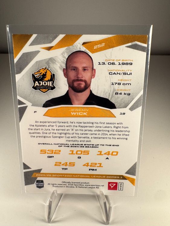 252 Jeremy Wick HC Ajoie SportZoo 2025/26 (Neuf (Voir description)) à ...