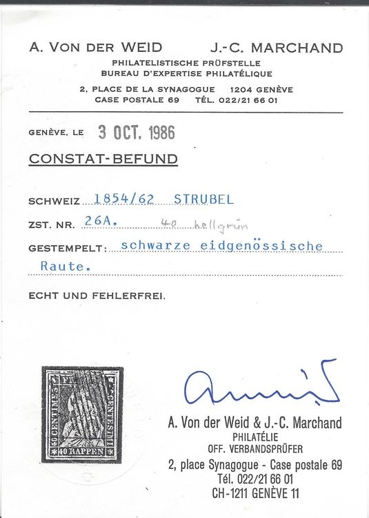 1854 : Nr. 26A - fehlerfrei mit Befund | Kaufen auf Ricardo