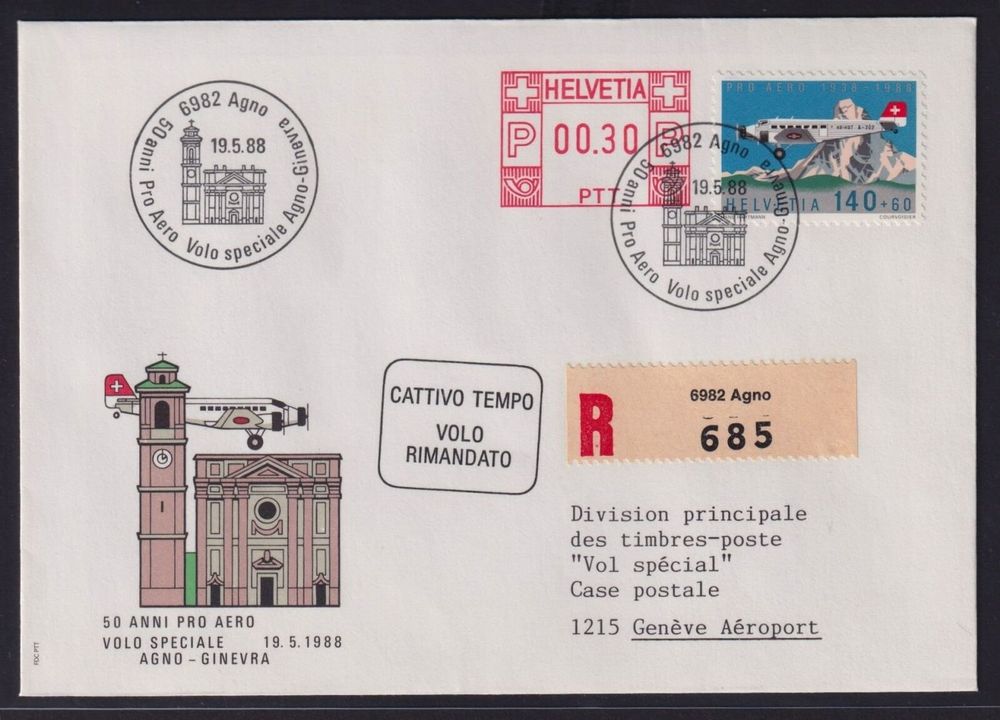 FDC 50 Jahre PRO AERO 1988 - Sonderstempel Flugausfall (Neu (gemäss Beschreibung)) in Egnach für ...