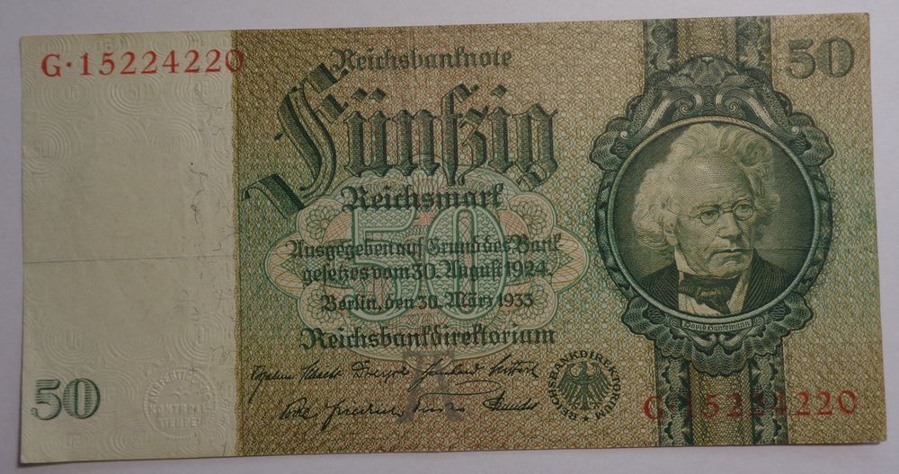 50 Mark 1933 Reichsmark Deutschland Reichsbanknote | Kaufen auf Ricardo