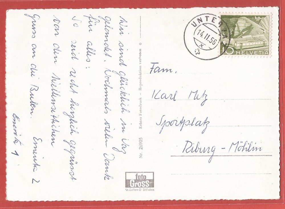 Untervaz im Rheintal mit Falknis und Piz Vilan - 1956 (Gebraucht) in Fislisbach für CHF 4 – mit ...