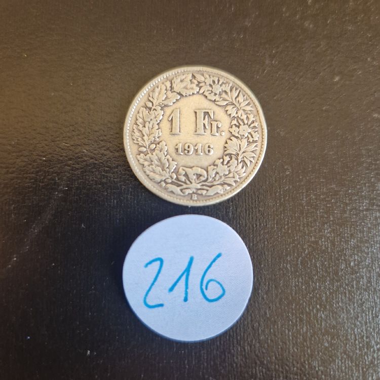 Silbermünze 1 Fr. 1916 Helvetia Schweiz (Gebraucht) in Stans für CHF 7 – mit Lieferung auf ...