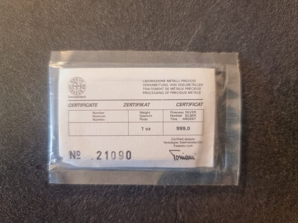 ARGOR HERAEUS SA Switzerland 1 Ounce Fine Silver 999.0 | Kaufen auf Ricardo