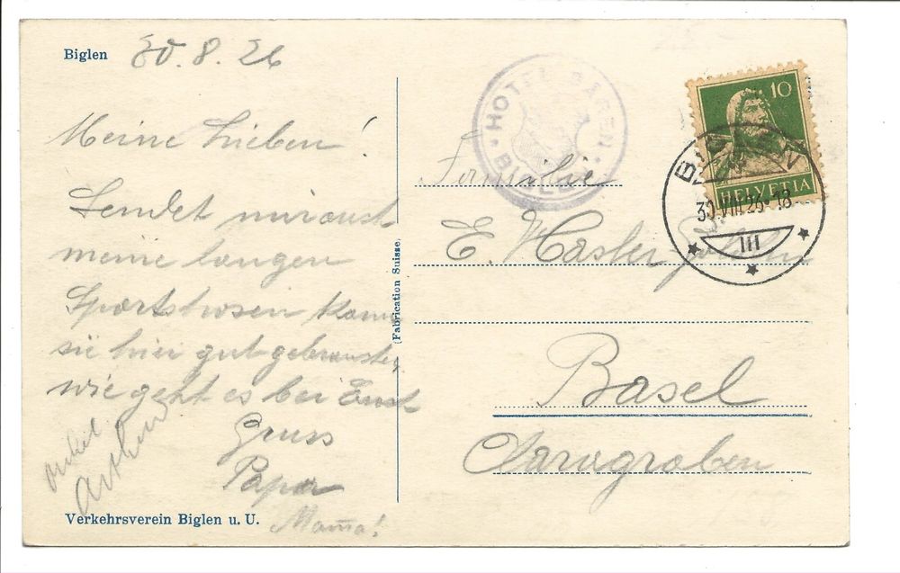 Biglen (BE) Emmental Flugaufnahme Stempel Hotel Bären - 1926 (Gebraucht ...
