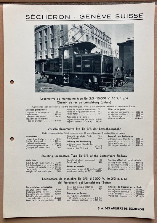 Fiche descriptive Sécheron originale - Sécheron Type Ee 3/3 (Gebraucht ...