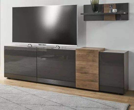 TV Lowboards 181/59/44 grau Hochglanz/Eiche Dekor 3 Türen | Kaufen auf Ricardo