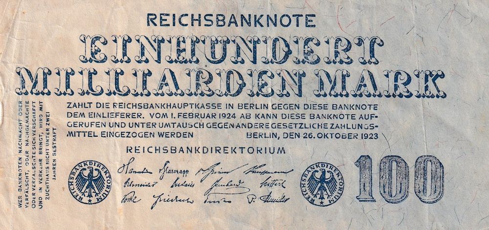 Historische Reichsmark 100 Milliarden 1923 Banknote (Gebraucht) in Küssnacht am Rigi für CHF 5.1 ...