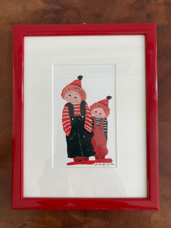 Gemälde Original 2 Kinder unleserlich sign.gerahmt / Glas | Kaufen auf Ricardo