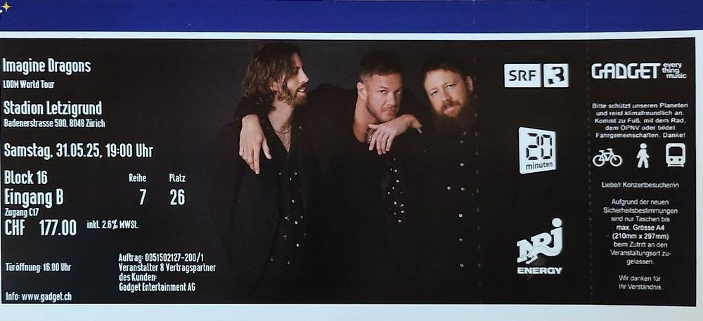 Ticket Imagine Dragons Konzert (Neu und originalverpackt) in Diessbach ...
