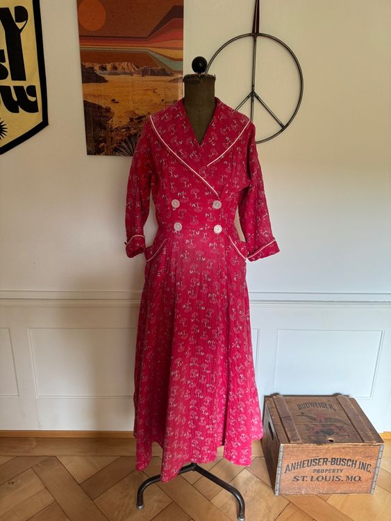 40er Jahre Kleid Vintage 40s Retro Hauskleid Pink USA | Kaufen auf Ricardo