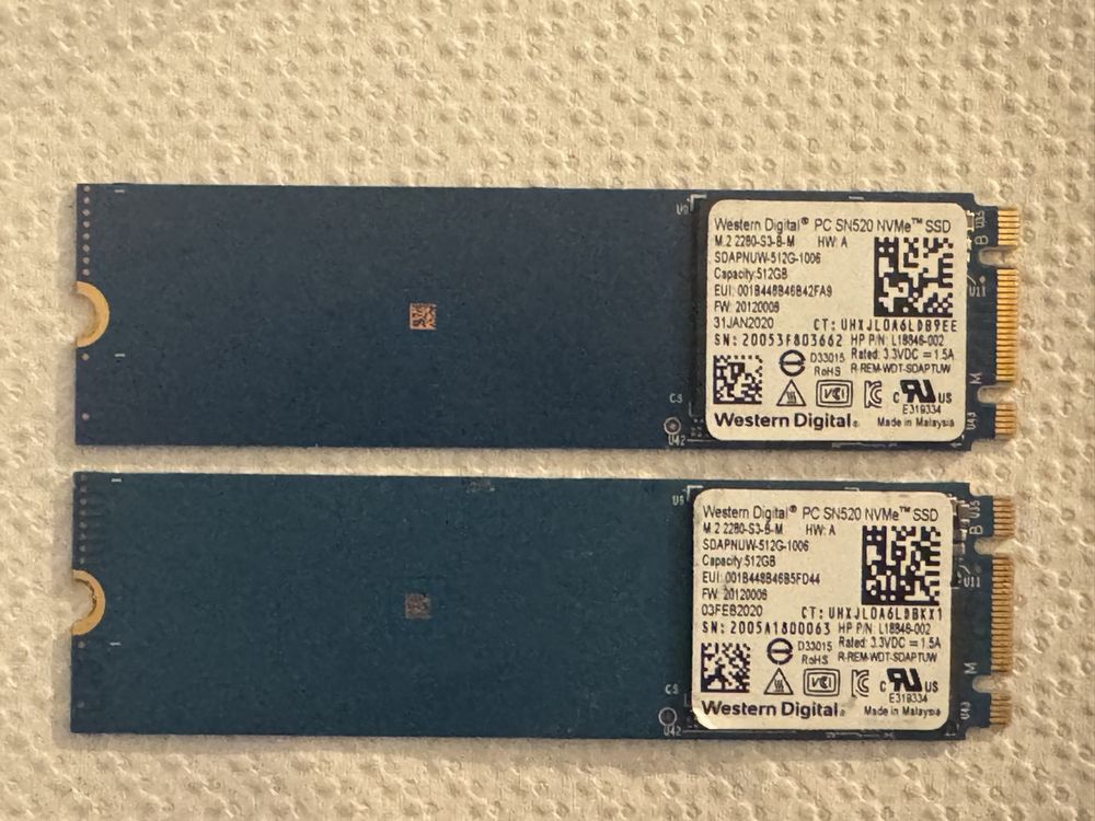2 Stück je 512 GB Western Digital PC SN520 NVMe SSD 512GB (Gebraucht ...