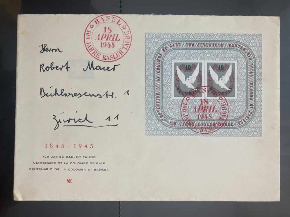 Schweiz 1945 Sonderstempel 100 J. Basler Taube Block (Gebraucht) in Liestal für CHF 40 – mit ...