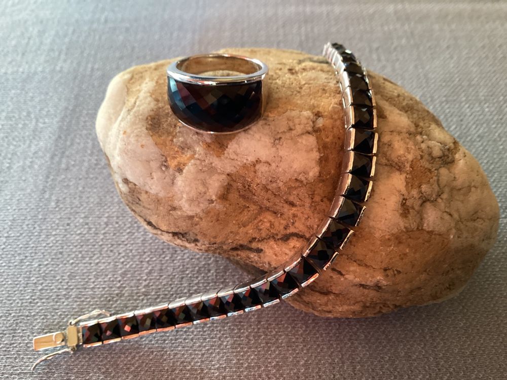 NEU vergold. Massives Silberarmband Schwarzer Spinell (Neu und ...