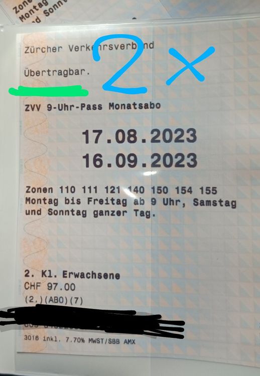 ZVV 9 UHR PASS MONATS ABO noch ( 1/2 Monat ) | Kaufen auf Ricardo