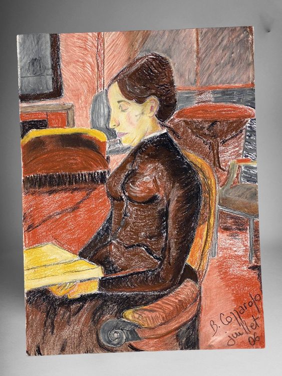 Pastel sec " Femme à la lecture " Signé B. Cozzarolo 2006 | Kaufen auf Ricardo