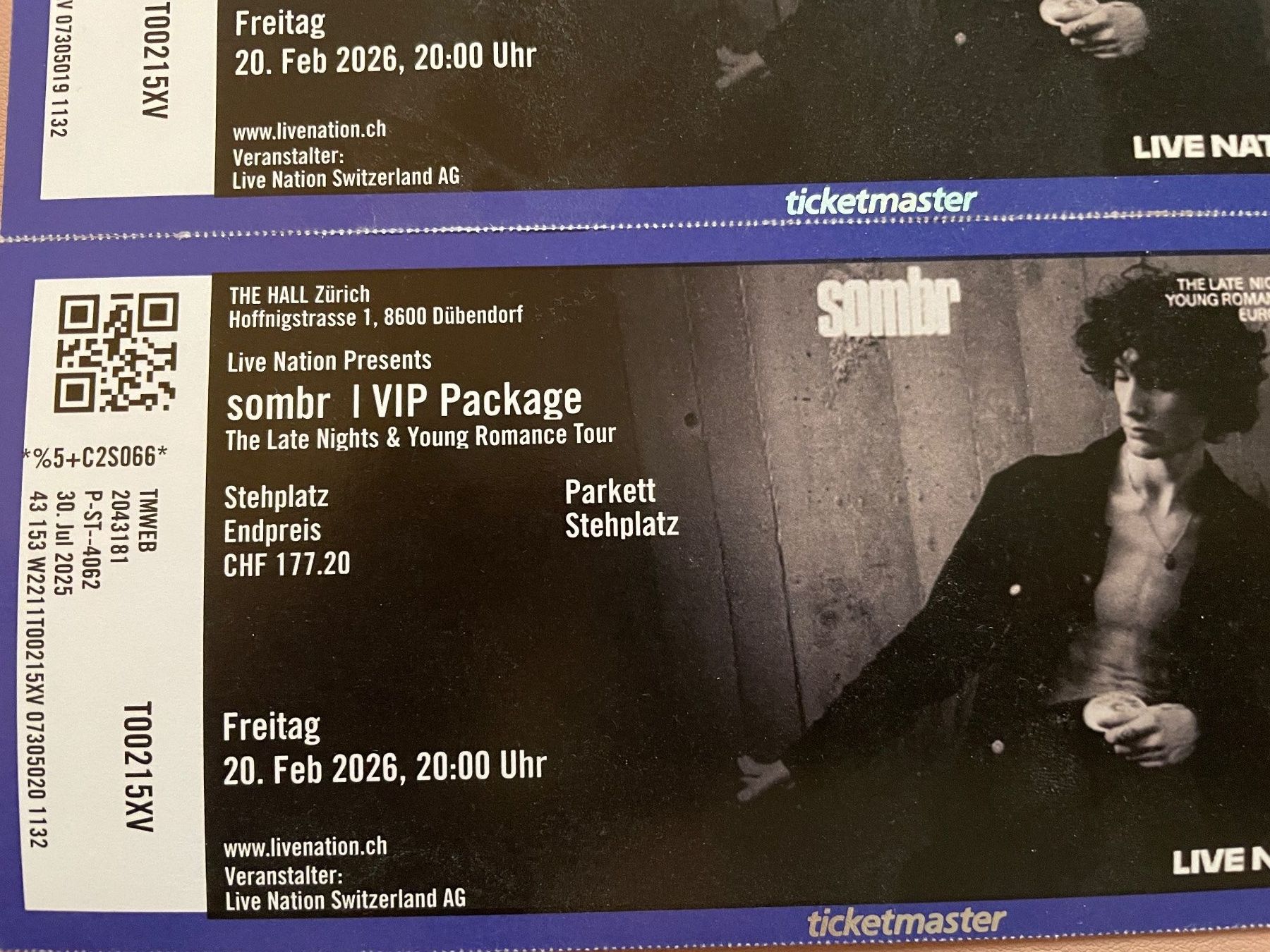 2x Sombr VIP Tickets Stehplatz/20. Feb. 2026/The Hall Zürich (Neu und ...