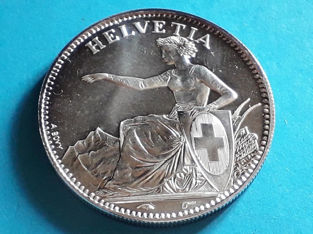 1 Unze Silber Helvetia Taler * Erster Fünfliber Nachprägung (Gebraucht ...
