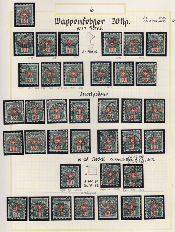 20 Rp. Portomarken auf Albumblatt - 43 Plattenfehler (Gebraucht) in Eglisau für CHF 20 – mit ...