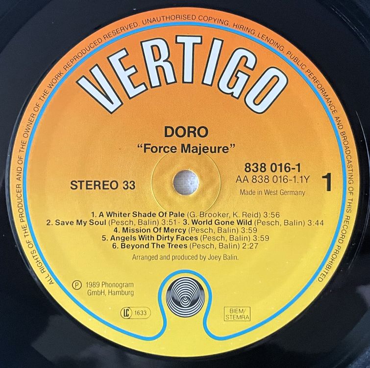 Doro - Force Majeure - LP - 1989 - First Press - OIS | Acheter sur Ricardo Doro - Force Majeure - LP - 1989 - First Press - OIS | Acheter sur Ricardo