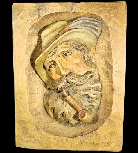🌲 Rustikales Holzrelief – Alter Mann mit Pfeife 🌿 (Neu (gemäss Beschreibung)) in Saland für CHF ...